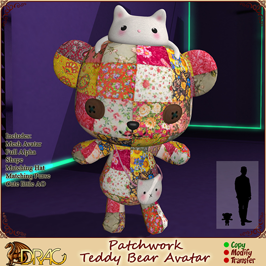 Second Life Marketplace - [Drac] Patchwork Teddy Bear Avatar - complete ...
